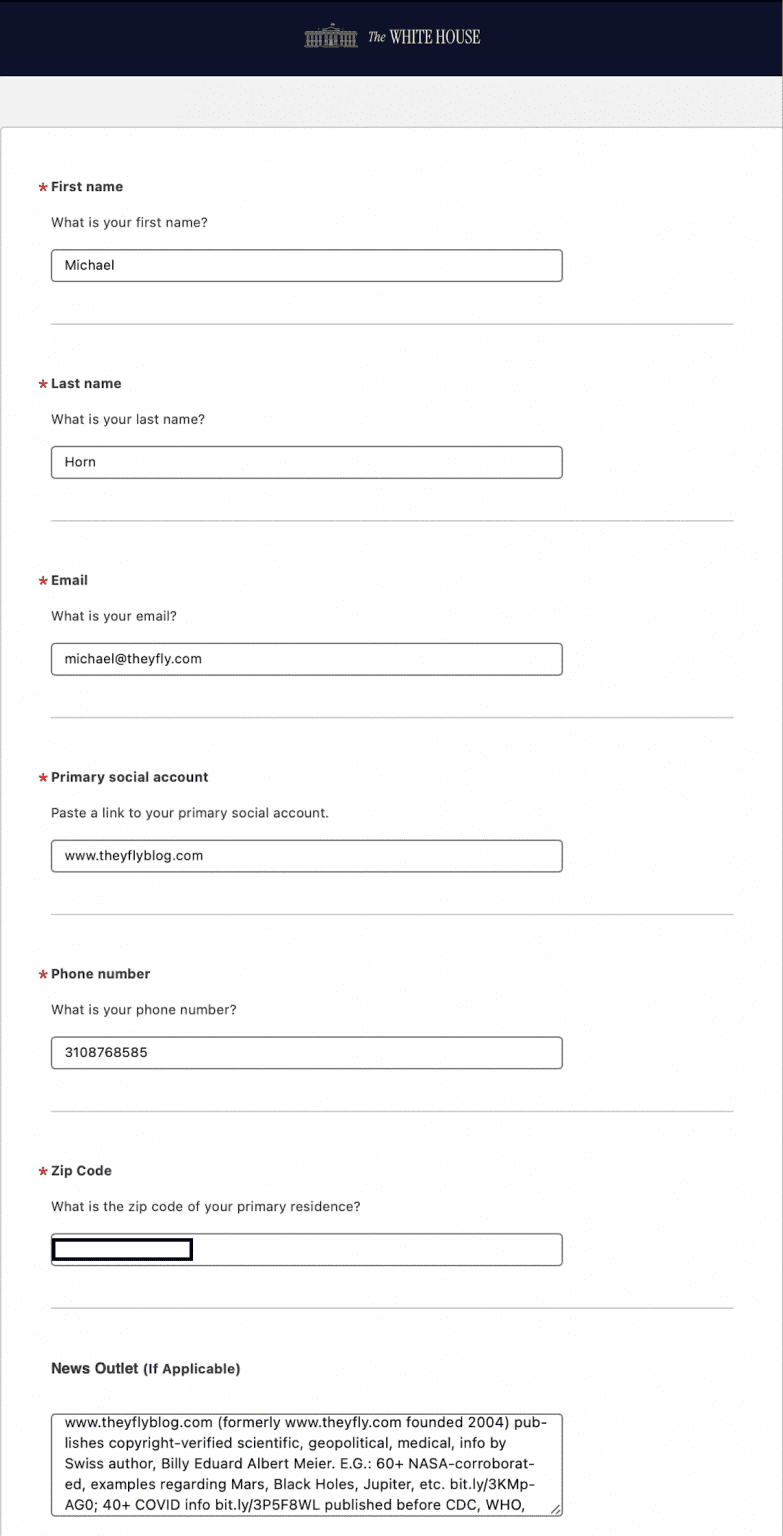 They Fly Blog Applies for White House Press Credentials
